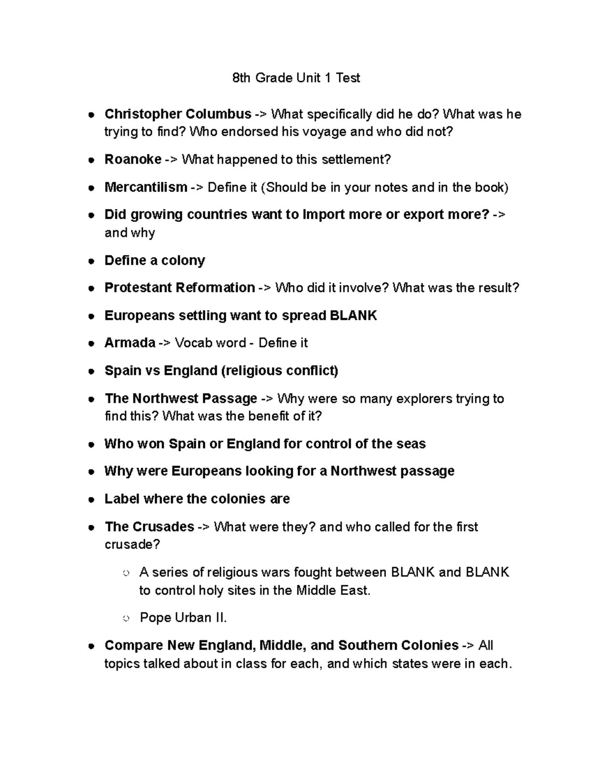 8th Grade Unit 1 Study Guide: Key Historical Concepts and Events - Studocu