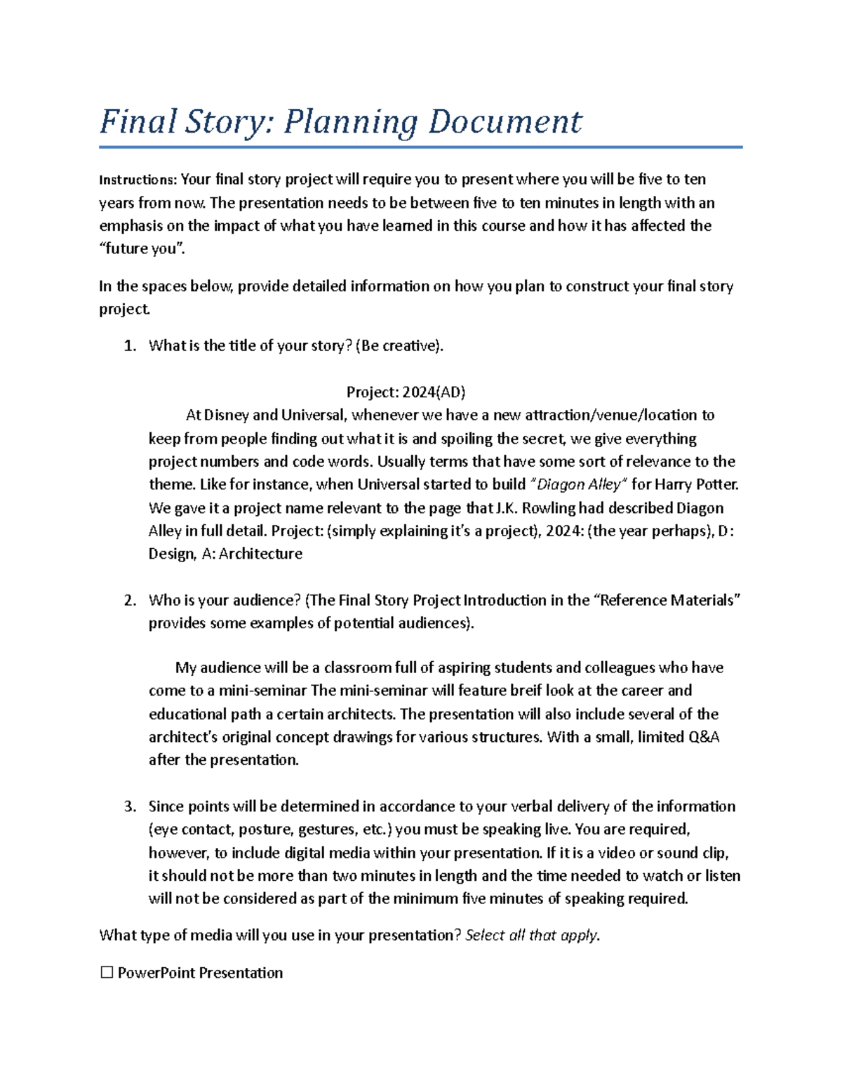 Final Story - Planning Document - Final Story: Planning Document ...