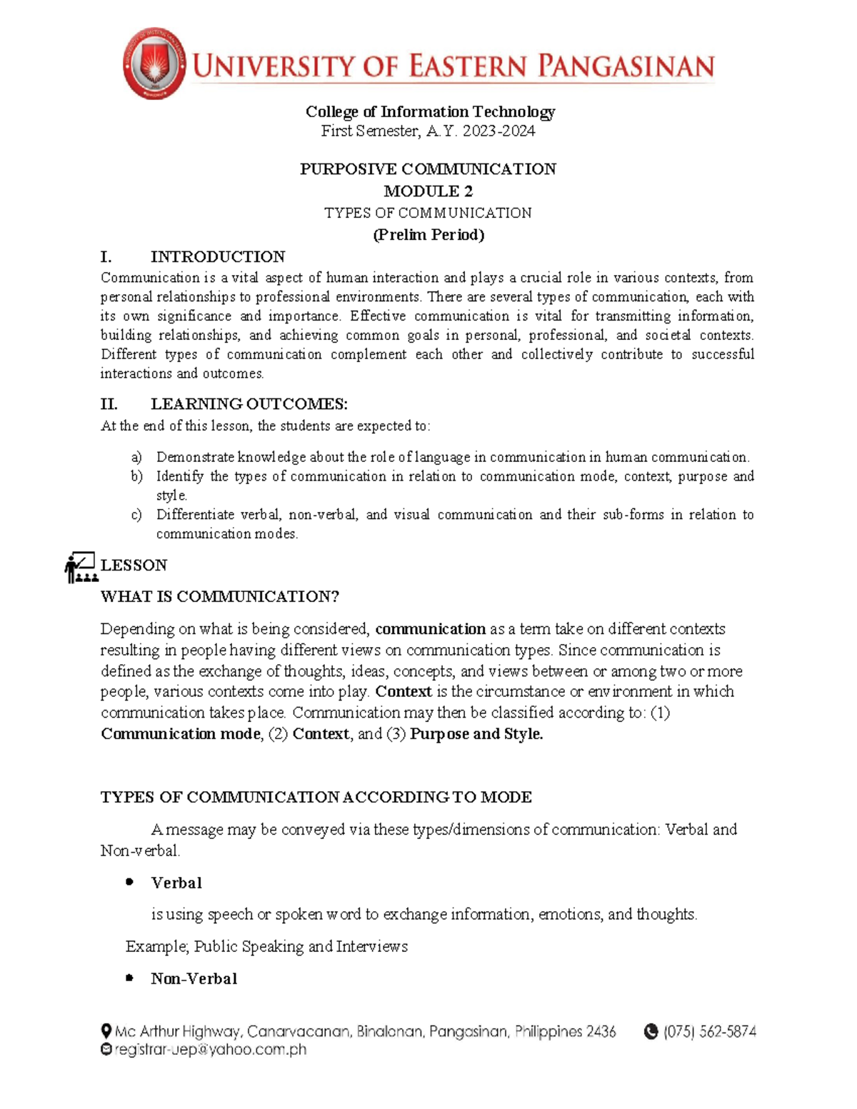 Module 2: Types of Communication in Purposive Communication (Prelim) - Studocu