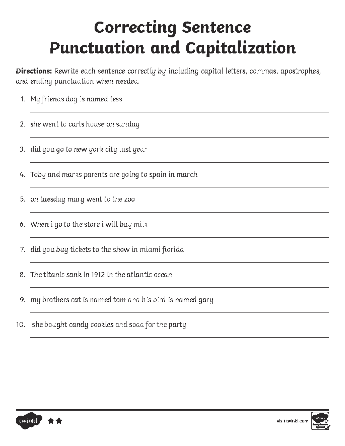 Correcting Sentence Punctuation: Differentiated Activity - Studocu