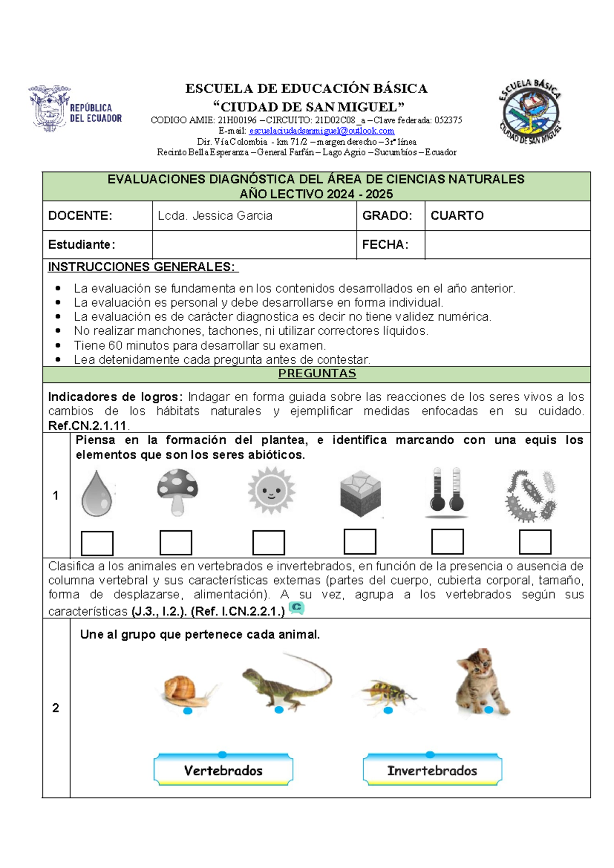 4TO-CCNN - Evaluación Diagnóstica de Ciencias Naturales 2024-2025 - Studocu