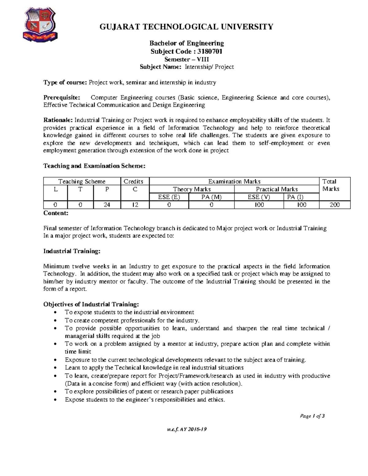 3180701 Major Project Work & Industrial Training Guidelines - Studocu