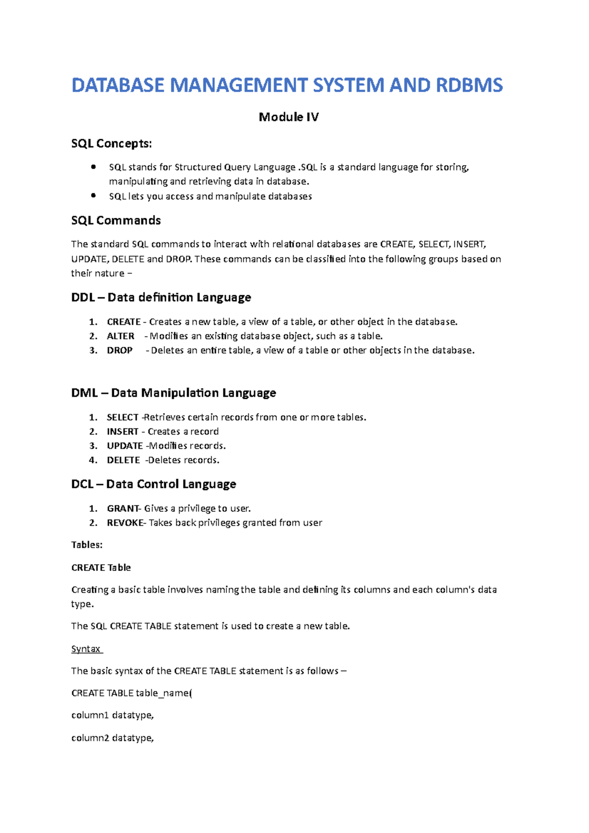 Dbms 4 - Lecture notes of Fourth semester dbms module 4 - DATABASE ...