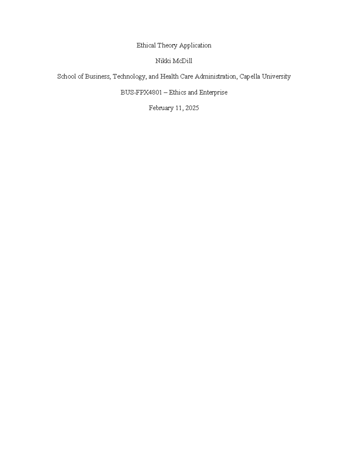 BUS-FPX4801 Ethical Theory Application: Addressing Nepotism in the Workplace - Studocu