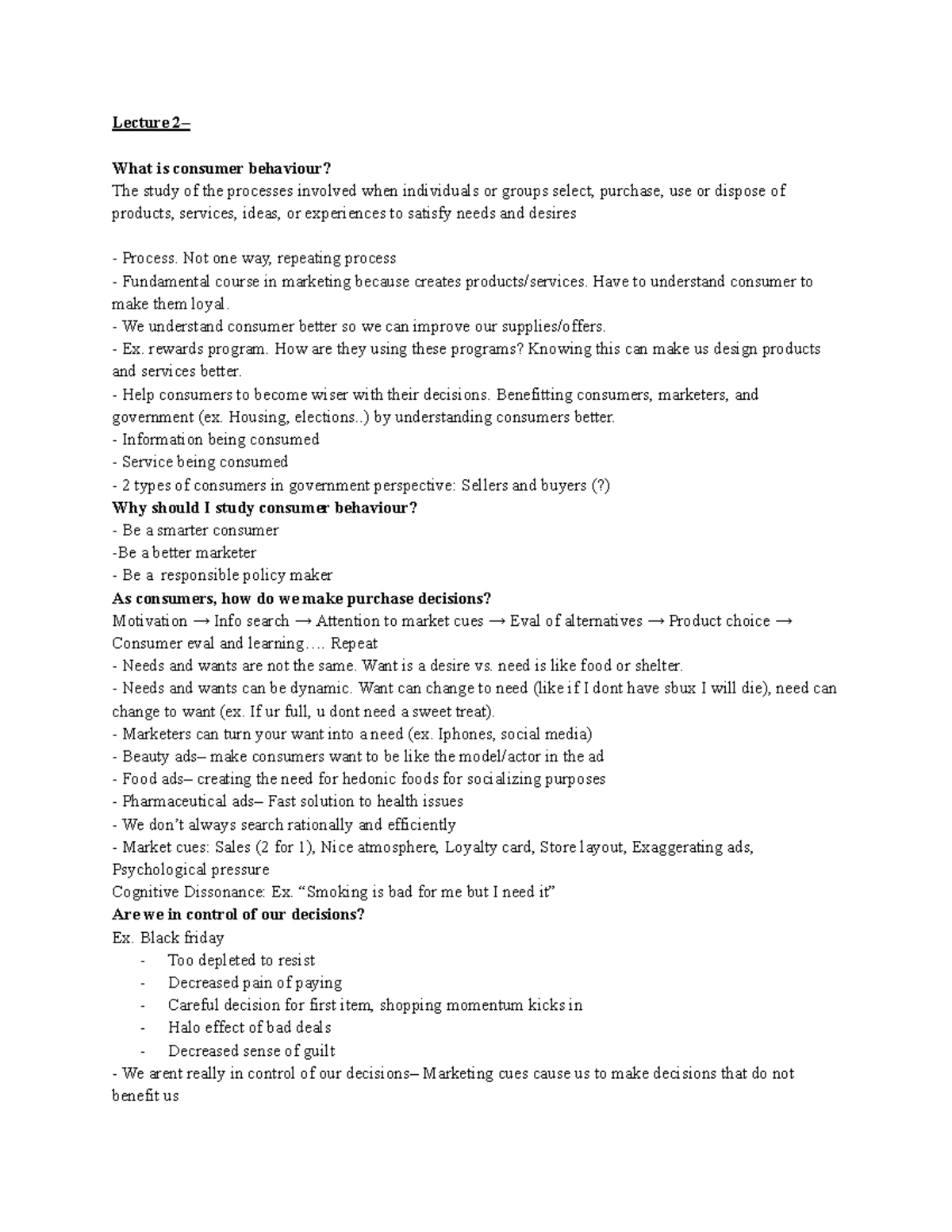 MCS 2600 Lecture Notes: Understanding Consumer Behavior Processes - Studocu