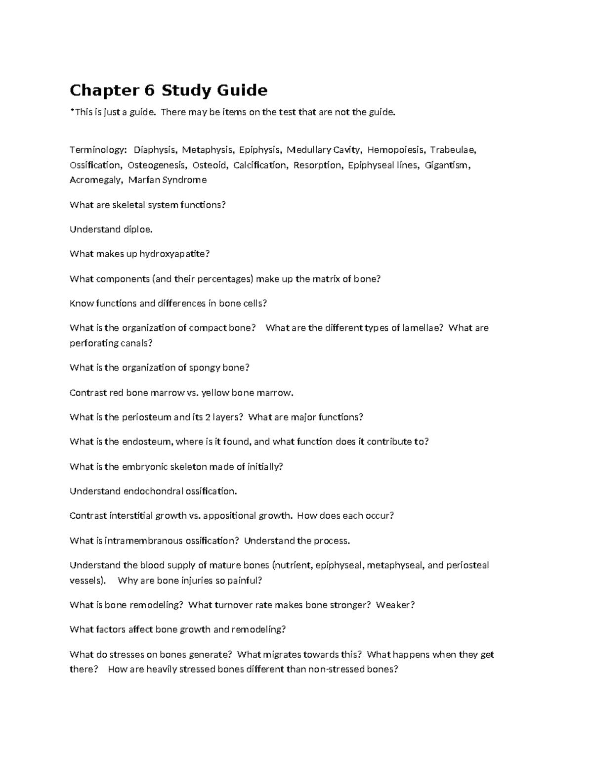 Chapter 6 Study Guide: Key Concepts of the Skeletal System - Studocu
