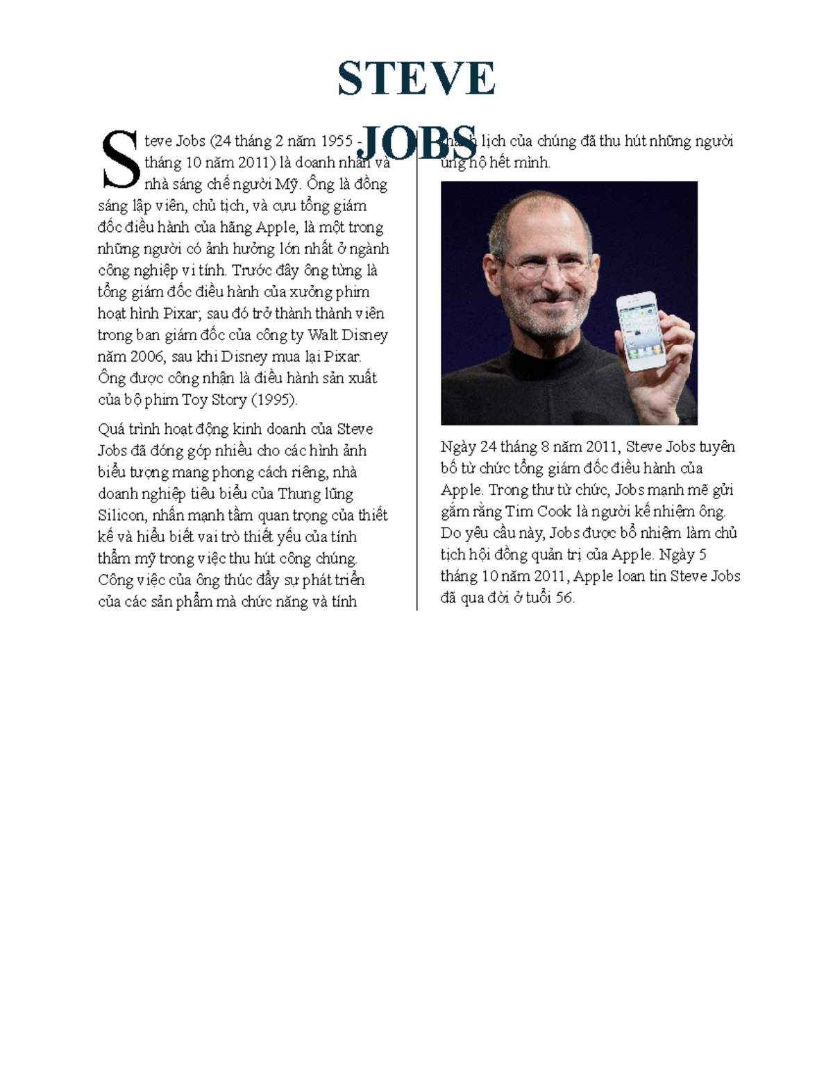 Bài TH 01 - Tiểu sử và Di sản của Steve Jobs - Studocu