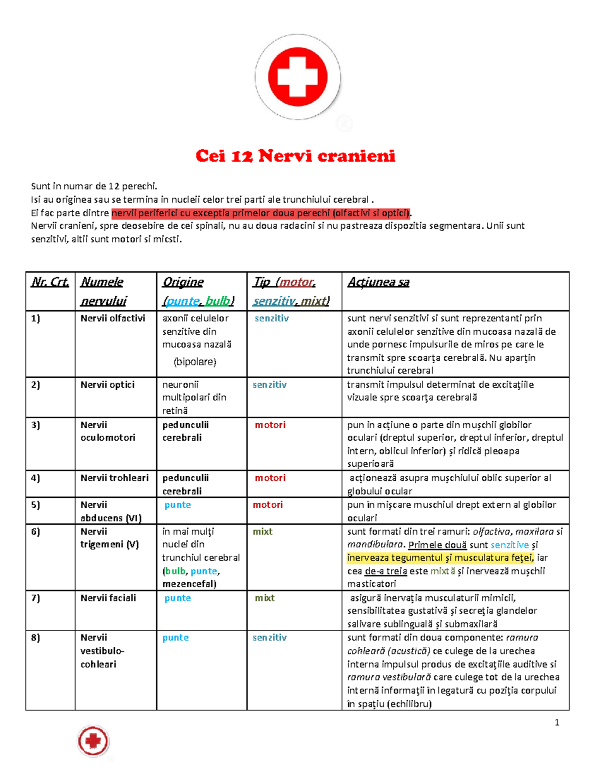 Cei 12 Nervi Cranieni - Detalii și Funcții (Cei 12 Nervi) - Studocu