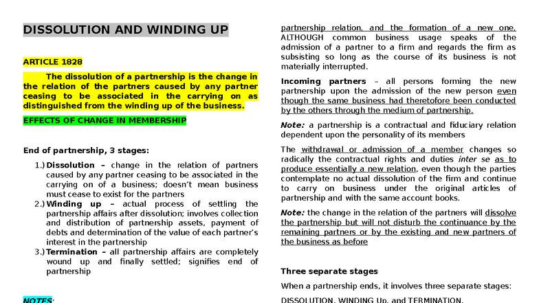 Partnership Dissolution and Winding Up: Articles 1828-1842 Overview ...