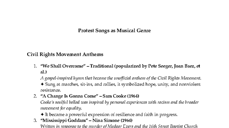Protest Songs: An Anthology of Social Movements and Themes (CRS 101 ...