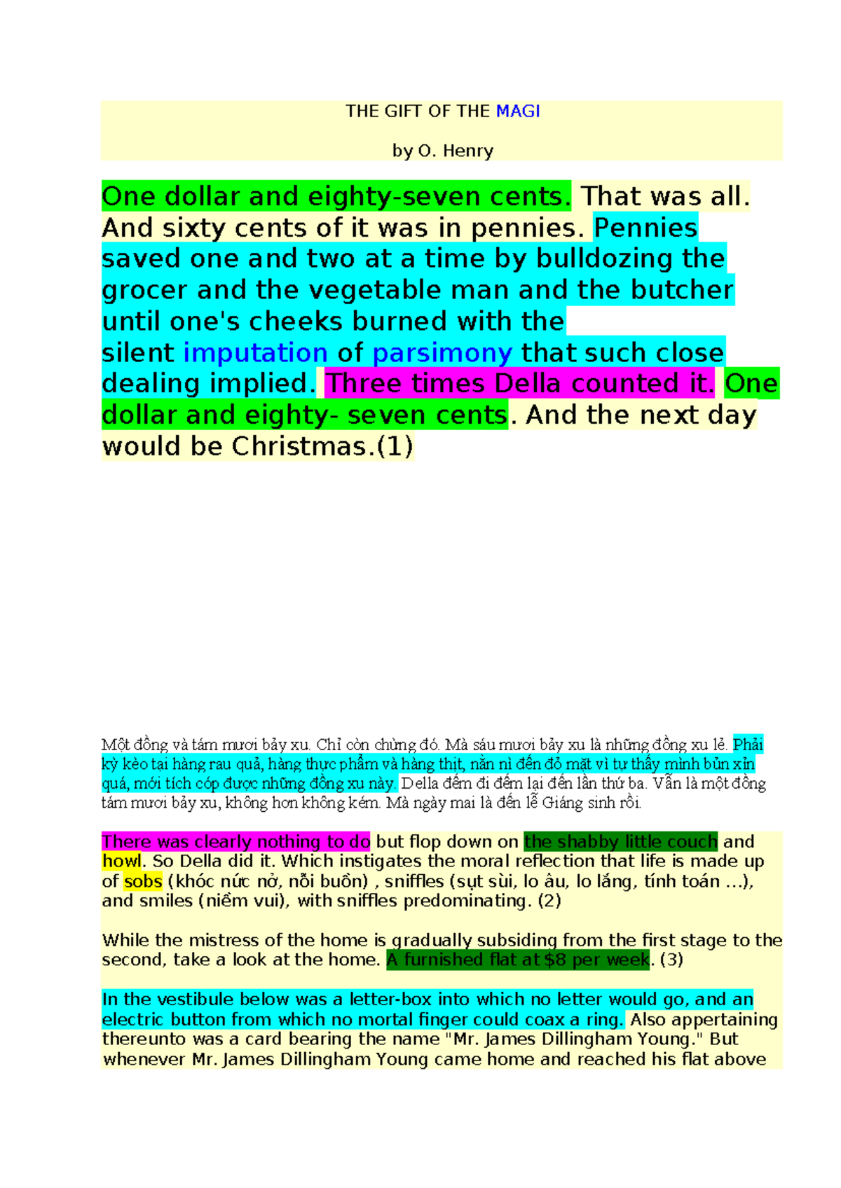 THE GIFT OF THE MAGI - O. Henry Text Analysis for Students - Studocu