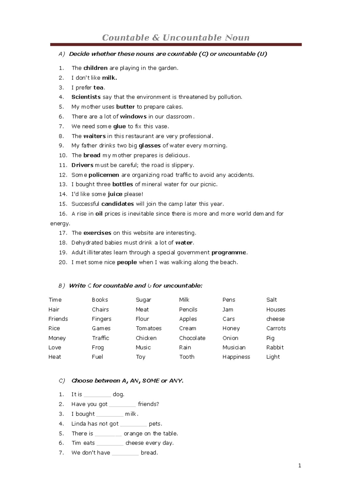 Countable and Uncountable Nouns - 8th Grade English Guide - Studocu