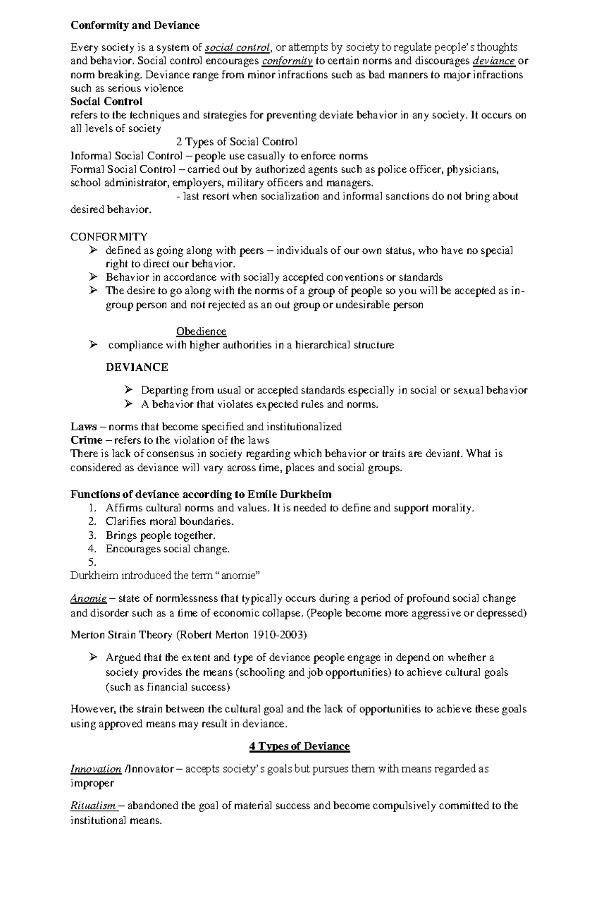 UCSP-Lectures - lecture 1st sem - Conformity and Deviance Every society ...