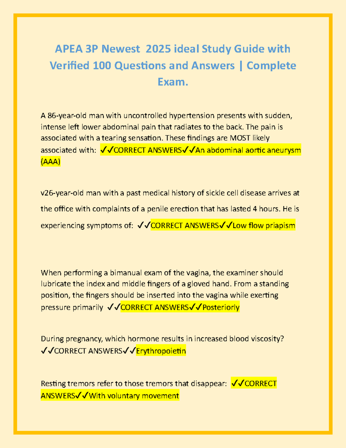 APEA 3P 2025 Comprehensive Study Guide: 100 Verified Q&A for Exam ...