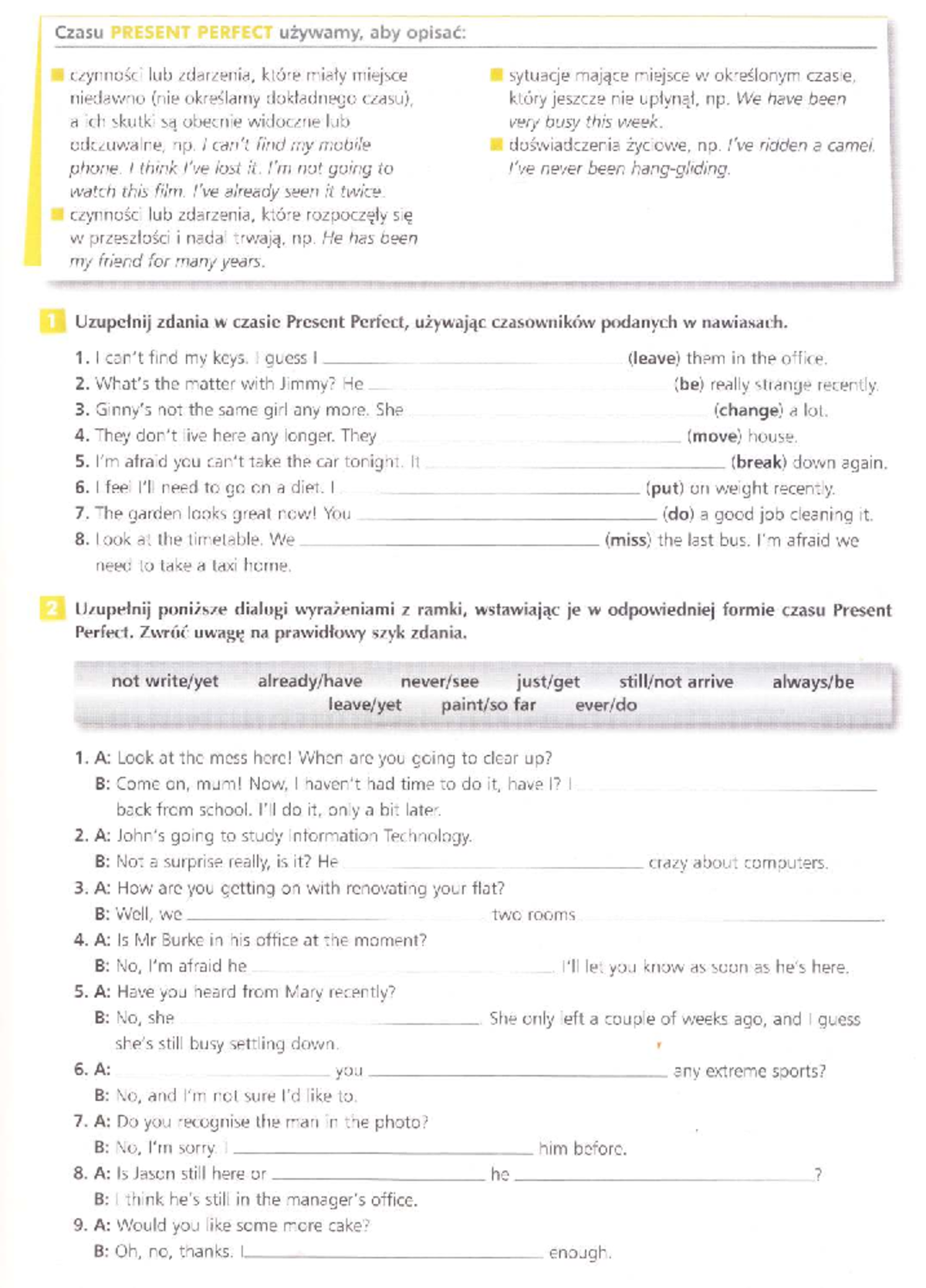 Present Perfect: Grammar Exercises and Dialogues - Studocu