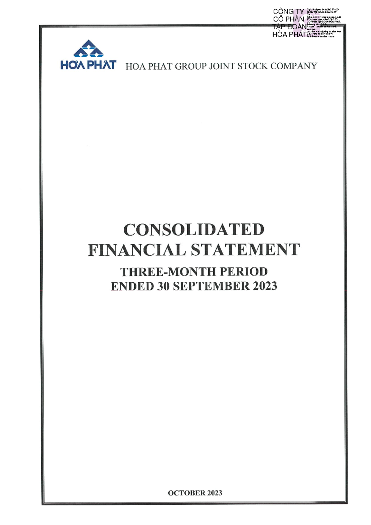 20231027 hpg consolidated financial statement q3 2023 - Chứng khoán ...