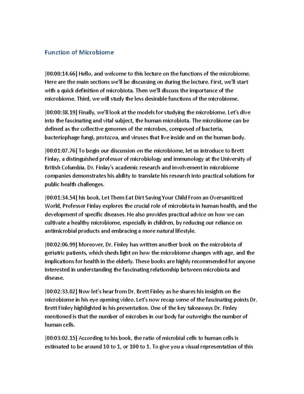 Functions of Microbiome: Insights and Health Implications (MCB4203 ...
