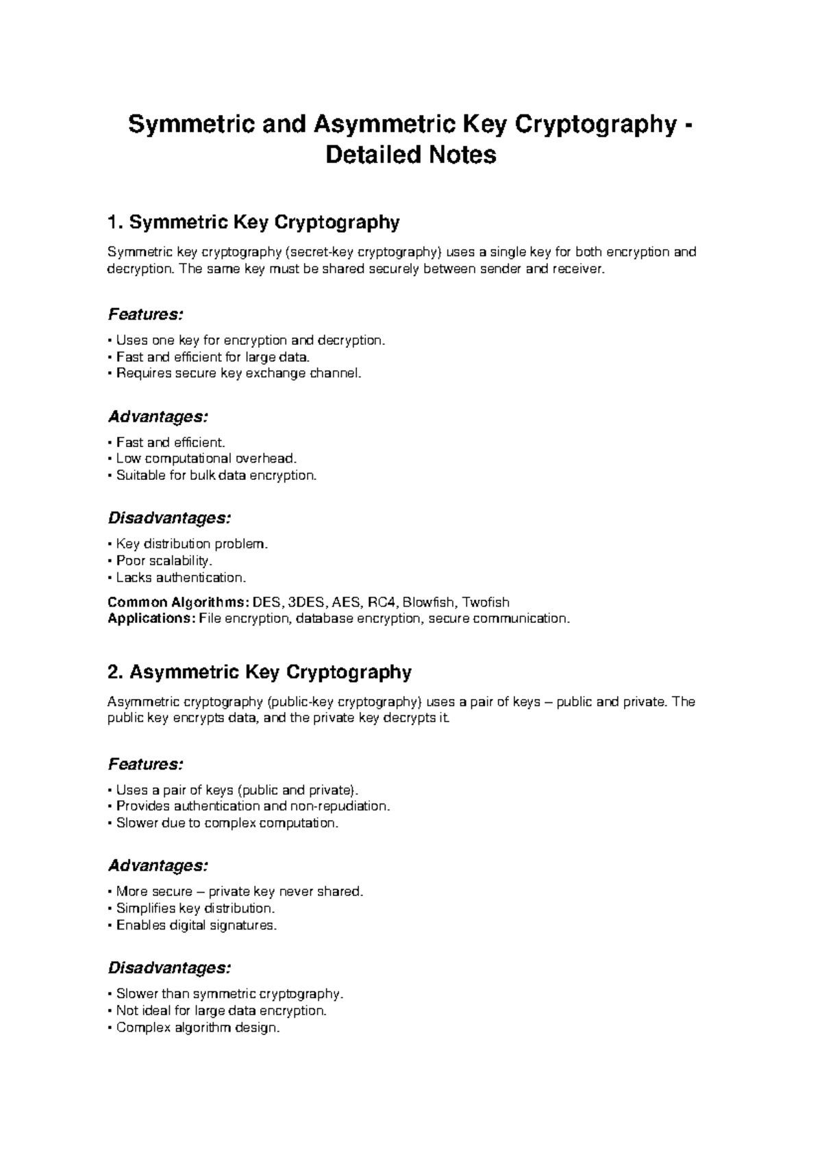Cryptography 101: Symmetric vs Asymmetric Key Notes - Studocu