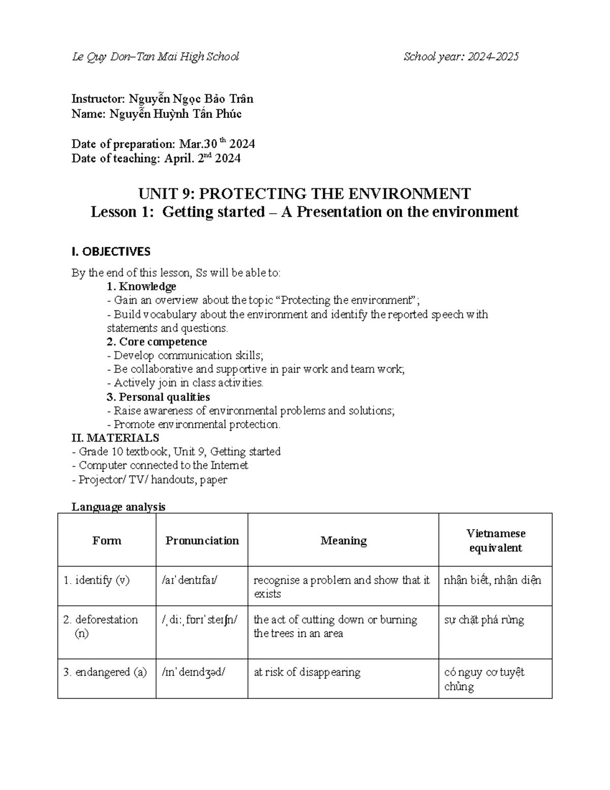 Unit 9: Protecting the Environment - Lesson 1 Overview and Activities ...