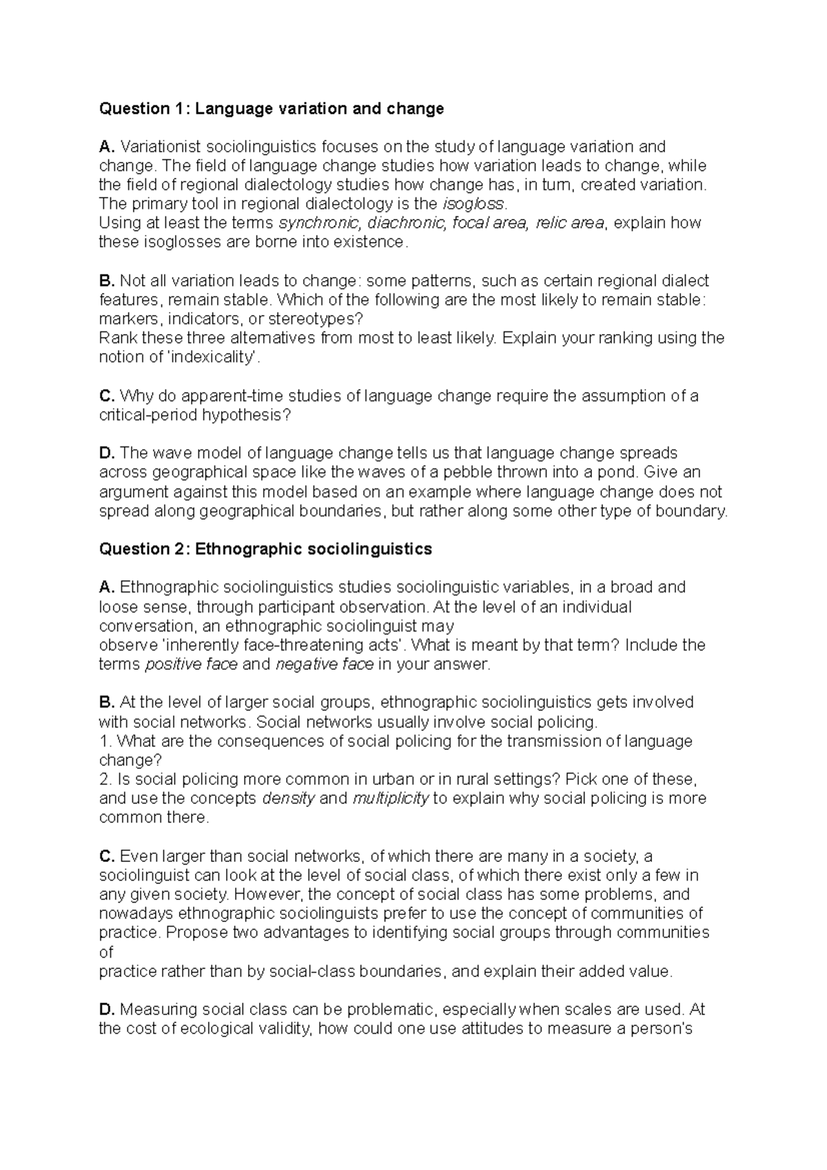 Sociolinguistics Exam Questions: Language Variation, Change & Society ...