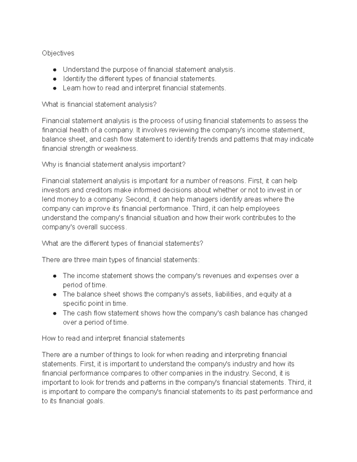 Lecture 1 Introduction to Financial Statement Analysis - Objectives ...