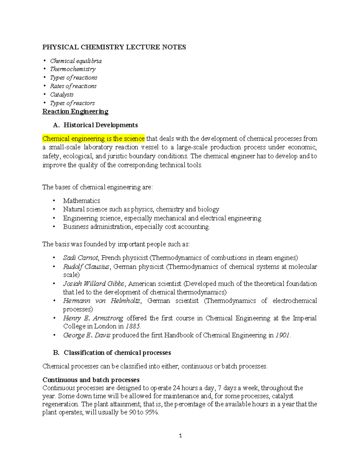 PHYSICAL CHEMISTRY LECTURE NOTES: Chemical Equilibria & Thermodynamics ...