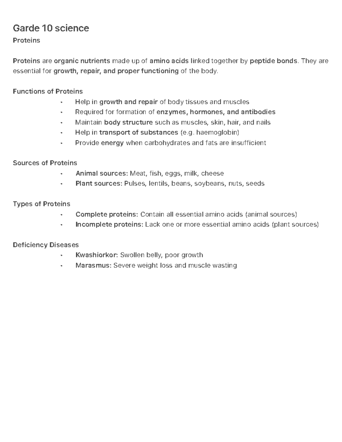 Grade 10 Science: Understanding Proteins and Their Functions - Studocu