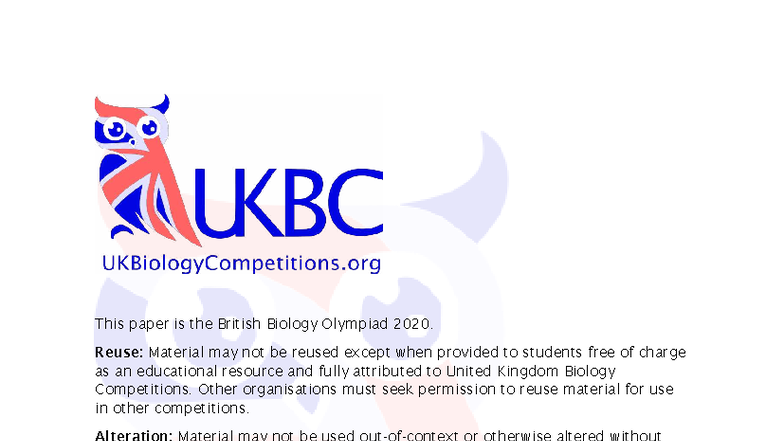 BBO 2020 - British Biology Olympiad Past Paper - Studocu
