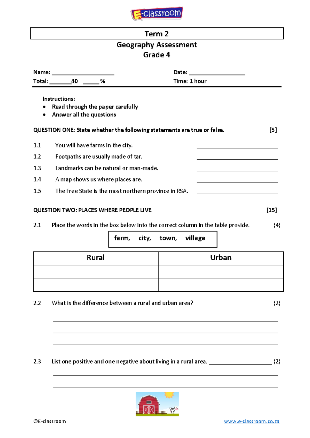 Gr4 Geography Term 2 Assessment Practice Paper - Studocu