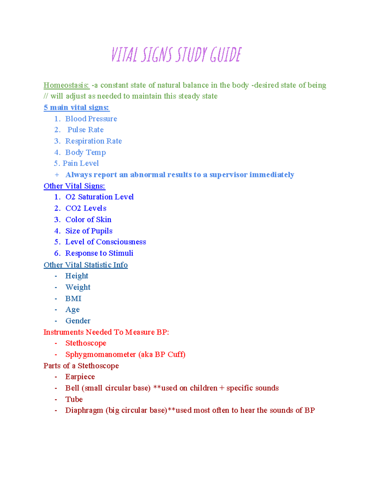 Vital Signs Study Guide for Nursing - S2U1 - Studocu