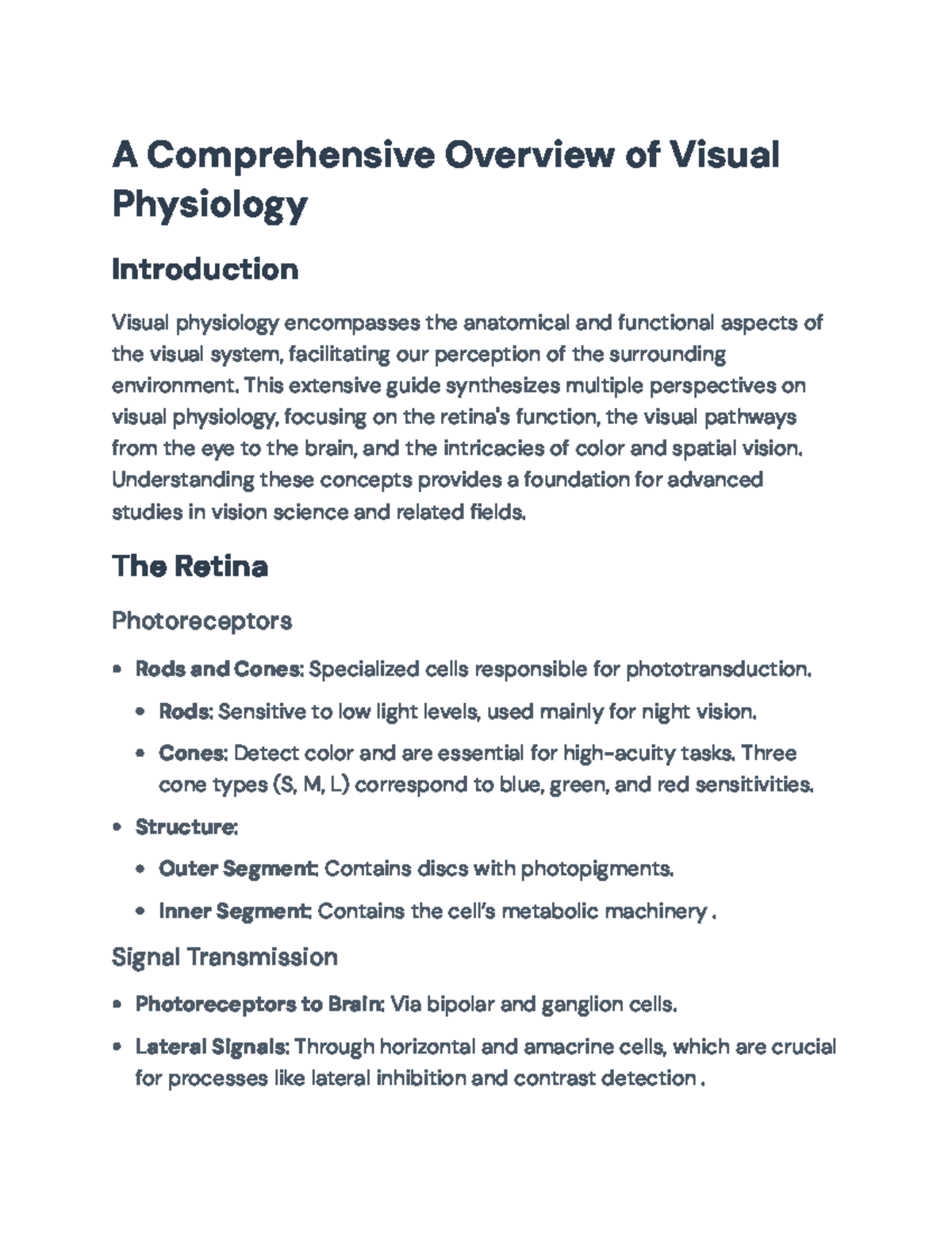 Visual Physiology Overview: Key Concepts in Retina and Brain Processing ...