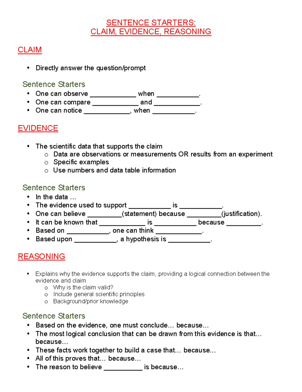 Albert Talavera - CER-Sentence-Starters-CER - SENTENCE STARTERS: CLAIM ...