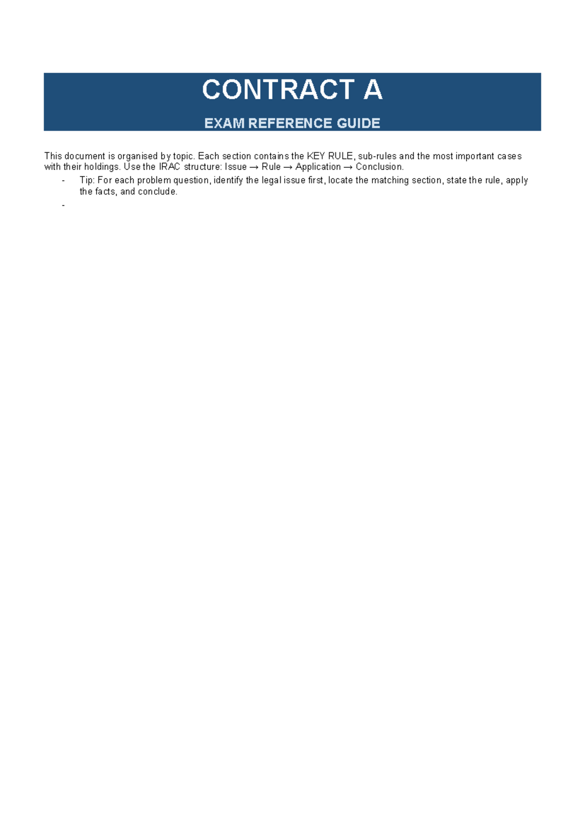 CONTRACT A FINAL EXAM REFERENCE GUIDE: KEY RULES & CASES - Studocu