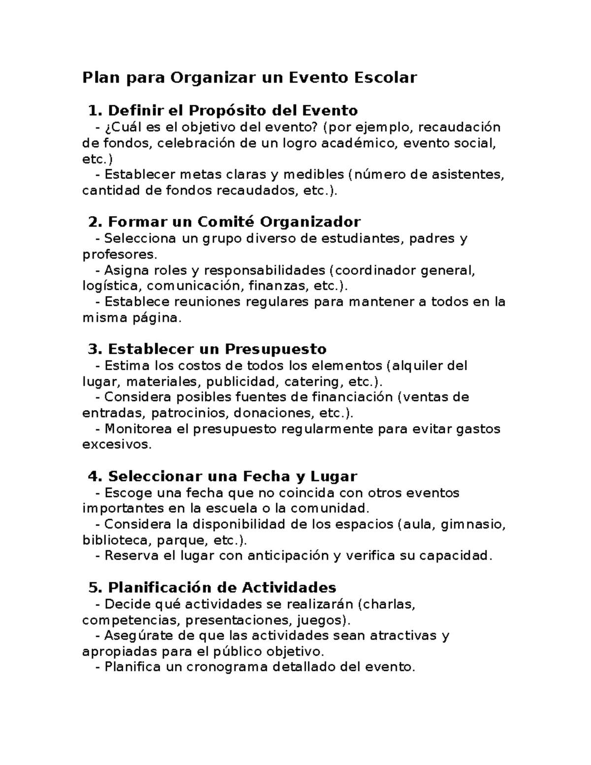 Planificación y Organización de Eventos Escolares: Guía Completa - Studocu