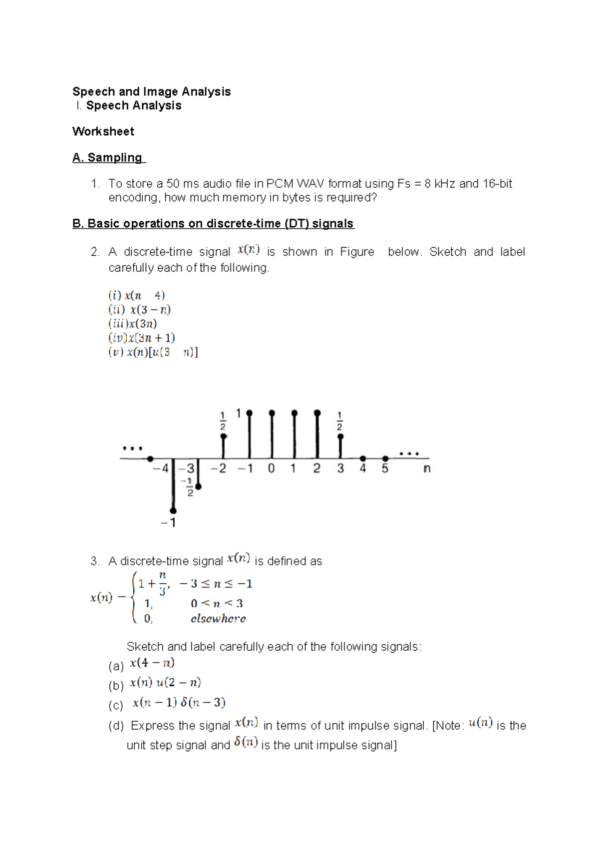 Speech and Image Analysis I: Worksheet on Speech Analysis Techniques - Studocu
