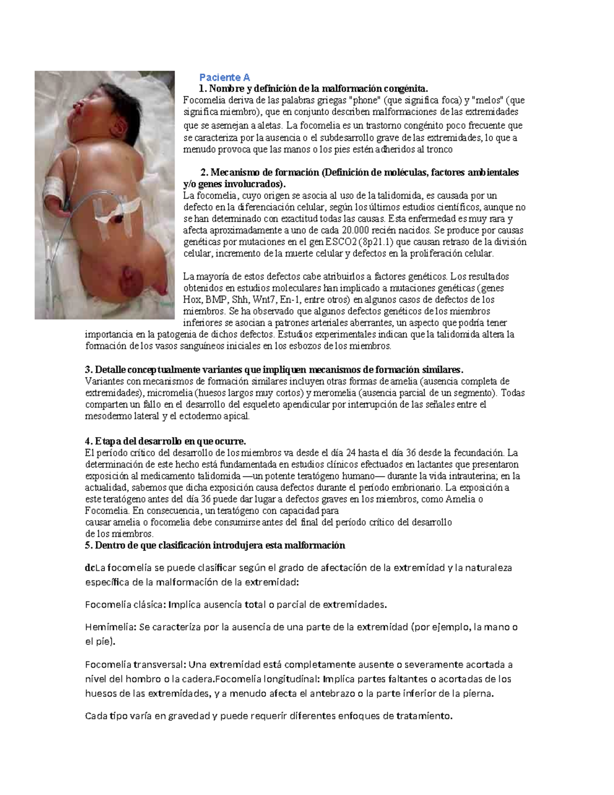 Focomelia y Macrocefalia: Definición y Mecanismos de Formación - Studocu