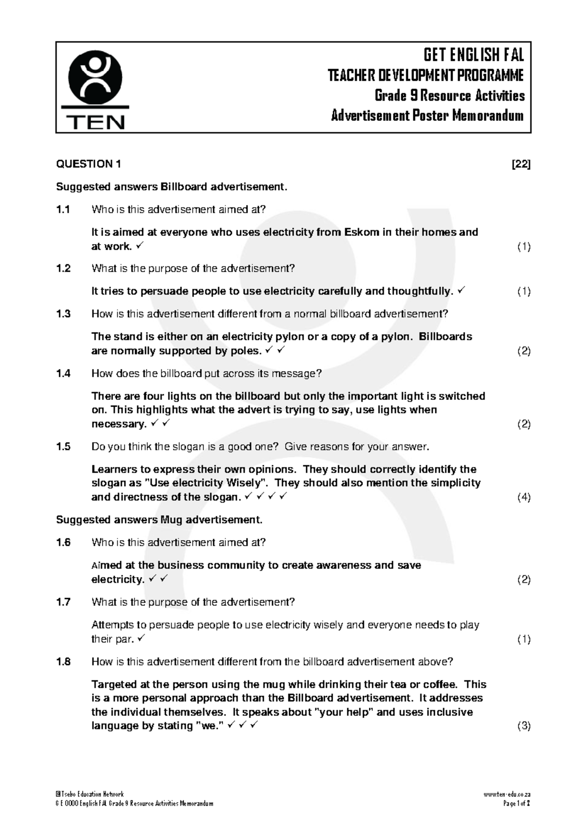 G E 0000 English FAL TDP Gr 9 Resource Activities Ad Poster Memo - Studocu