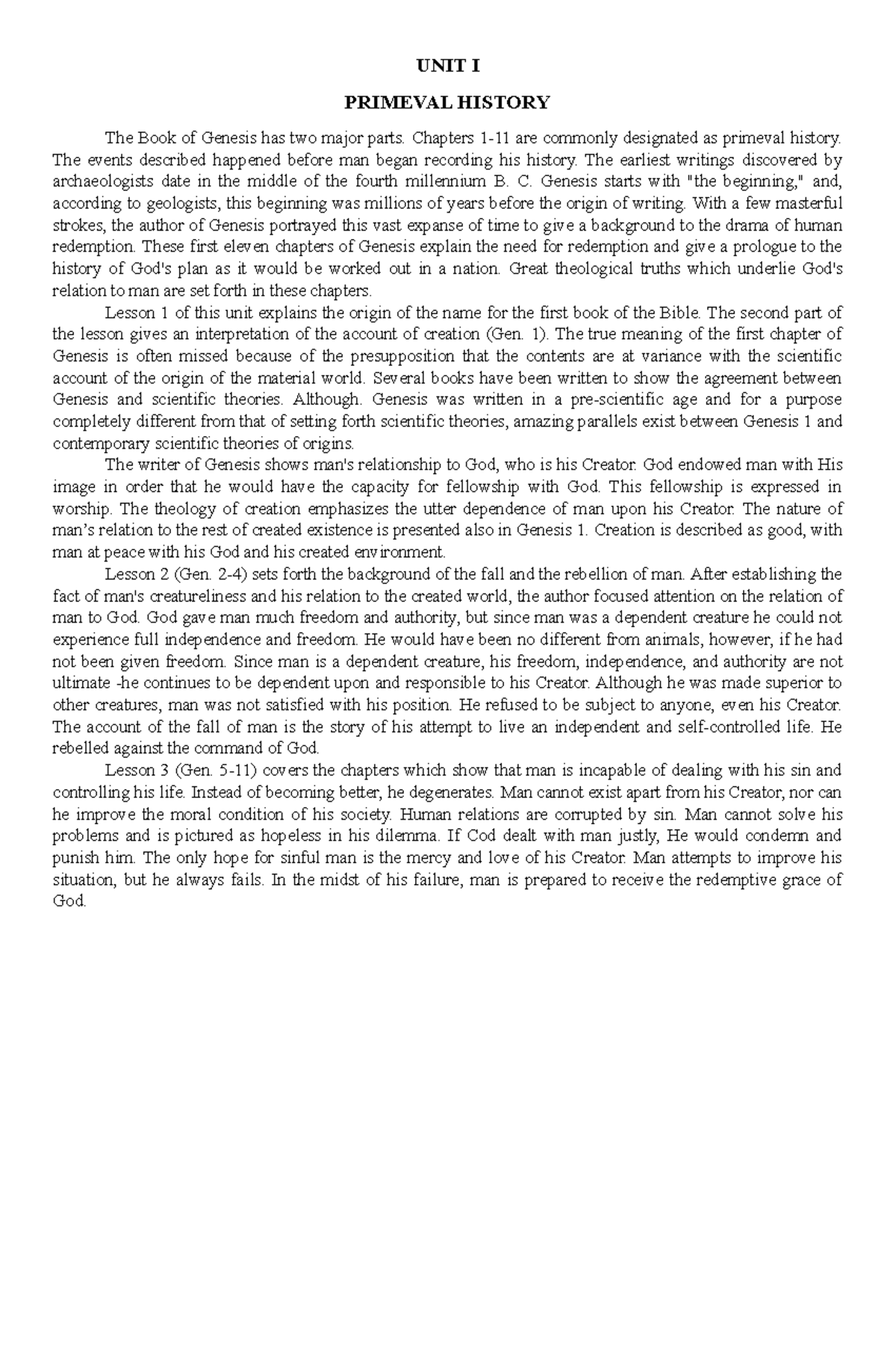 Lecture 1.1: Exploring Genesis and Primeval History - Studocu