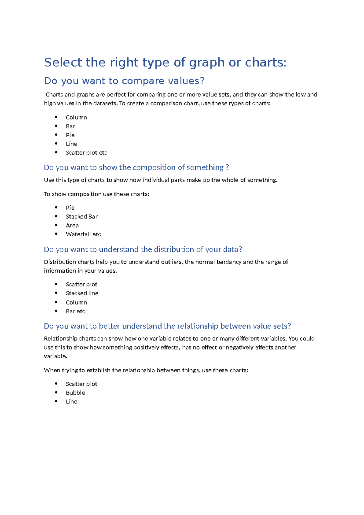 Selecting the Right Graphs & Charts for Data Analysis - Studocu
