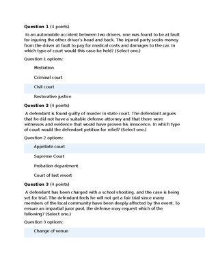 4-3 Quiz - Module 4-3 Quiz - Question 1 2 / 2 points Ad hoc plea bargaining refers to: (Select ...