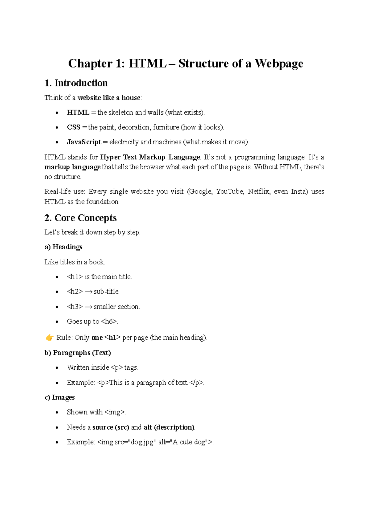 WEB Development - Chapter 1: HTML Structure Overview - Studocu