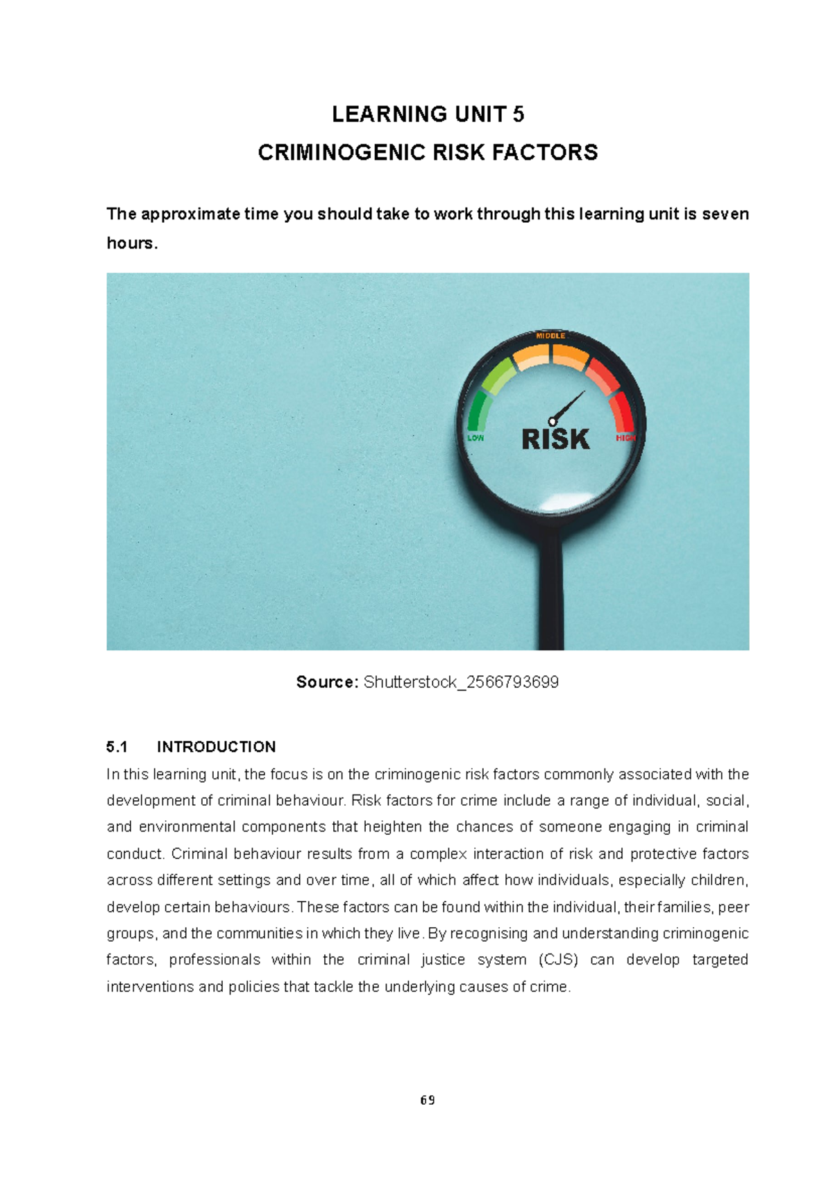 Learning Unit 5: Criminogenic Risk Factors - Studocu