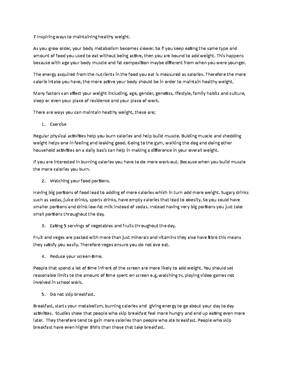 7 Effective Strategies for Maintaining Healthy Weight - Studocu