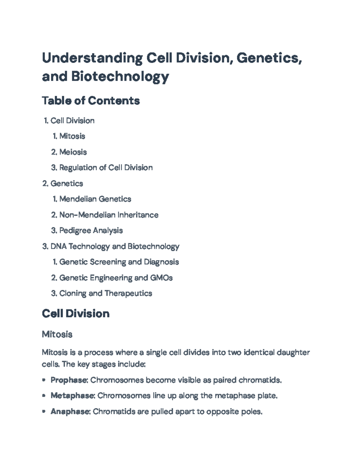 Understanding Cell Division, Genetics, and Biotechnology Concepts ...