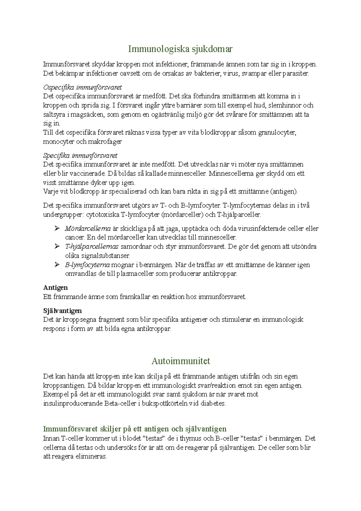 Immunologiska sjukdomar - Immunologiska sjukdomar Immunförsvaret ...
