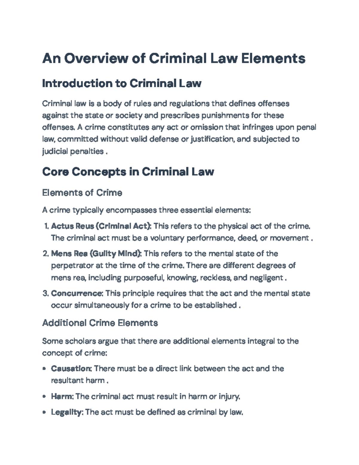 An Overview of Criminal Law Elements - Course Code and Key Principles ...