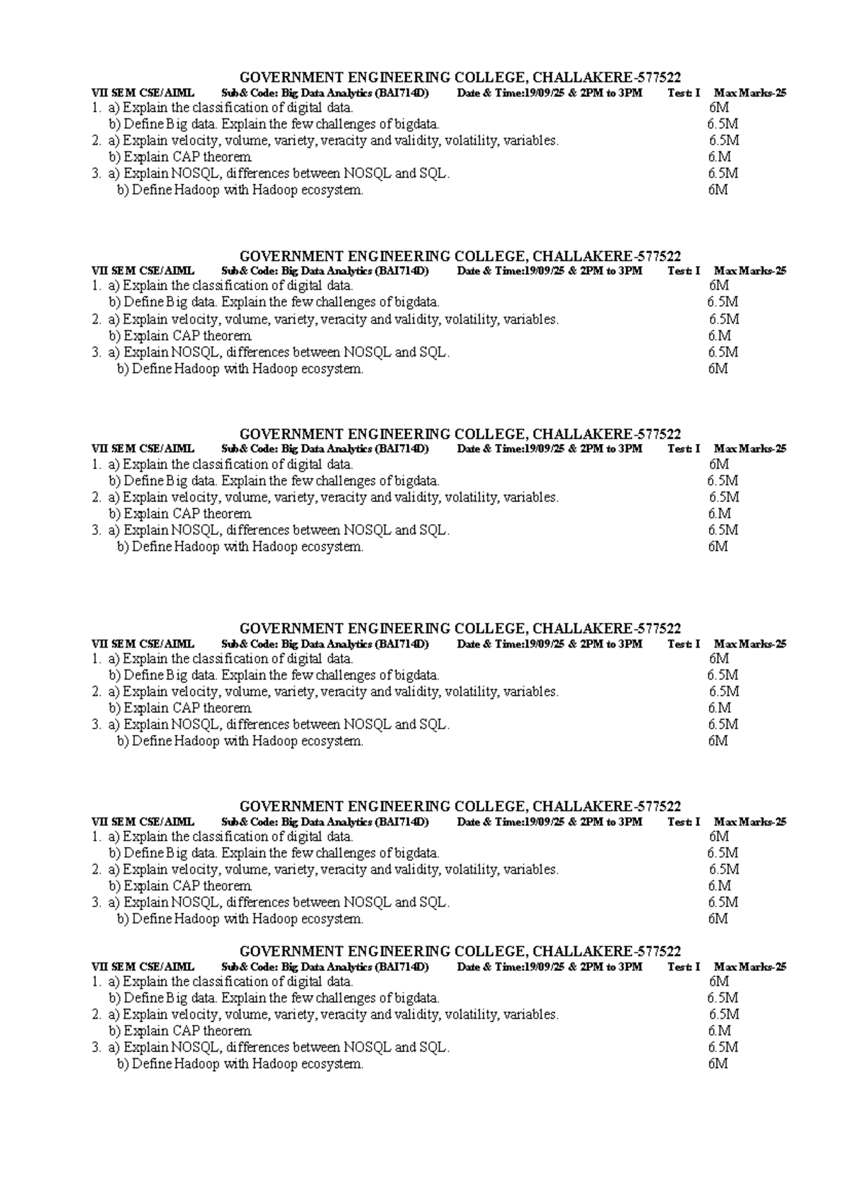 Big Data Analytics Study Guide (BAI714D) - VII Sem - Studocu