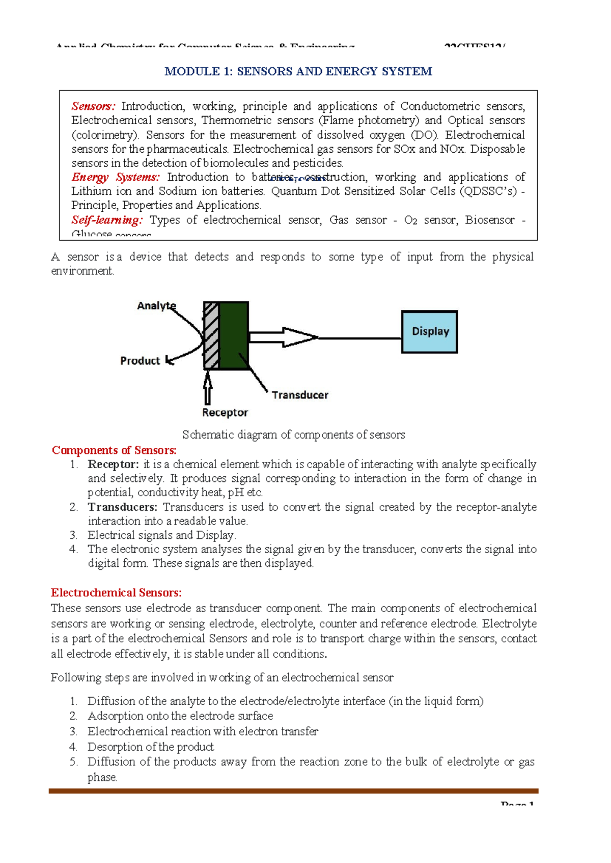 Module-1: Model Questions on Sensors & Energy Systems (Electrochemical) - Studocu