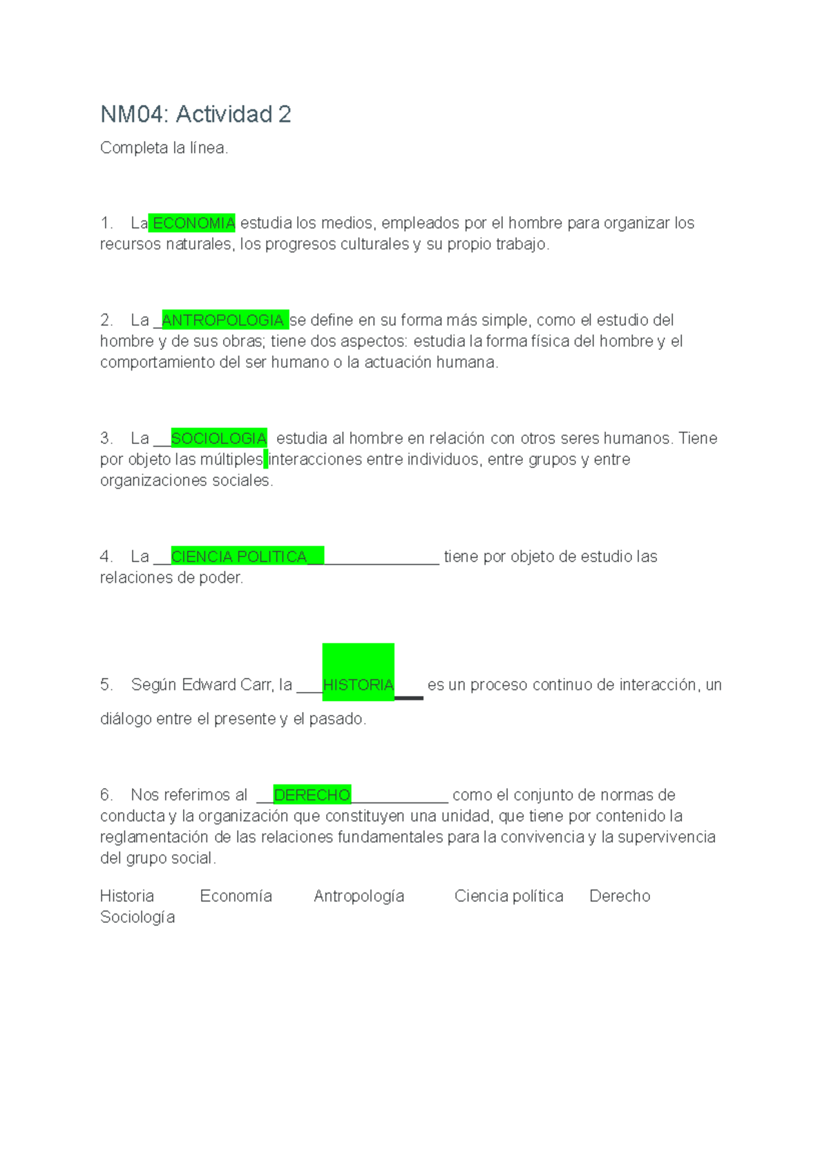 NM04: Actividad 2 - Estudio de Economía, Antropología y Sociología - Studocu