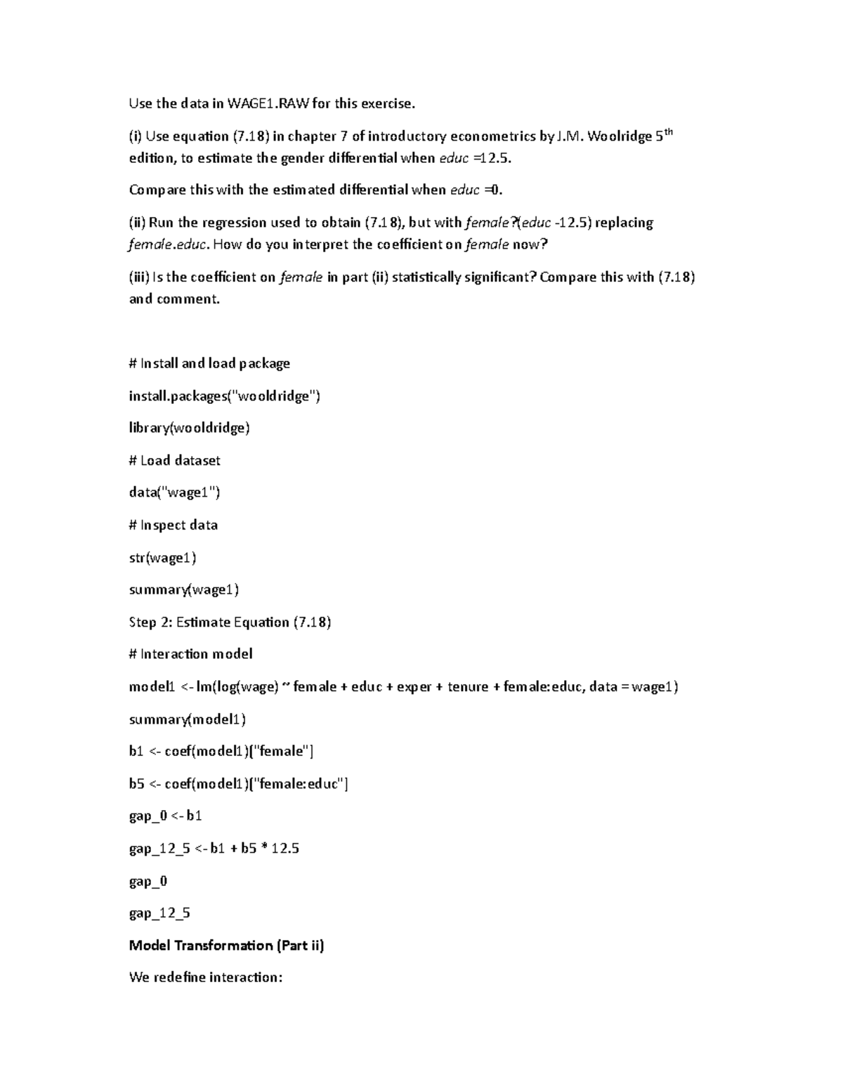 Econometrics Practical 4: Gender Differential Analysis (ECO 101) - Studocu